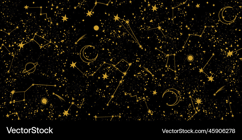 Black night sky with constellations seamless Vector Image