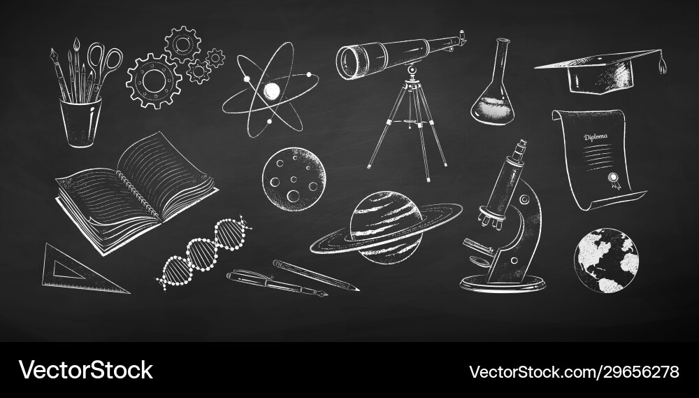 Chalk drawn set science objects Royalty Free Vector Image