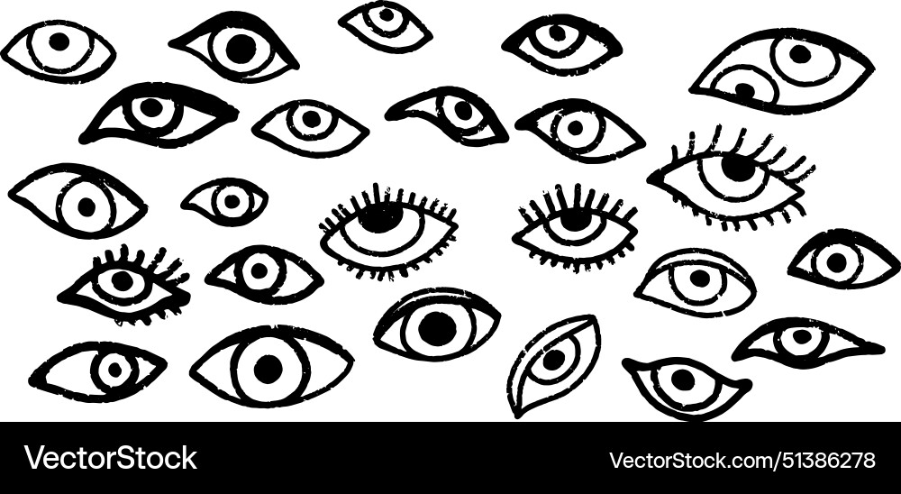 Eyes texture black outline doodle set elements Vector Image