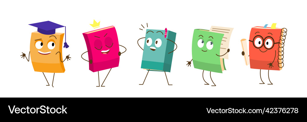 Funny cartoon book characters mascots isolated Vector Image