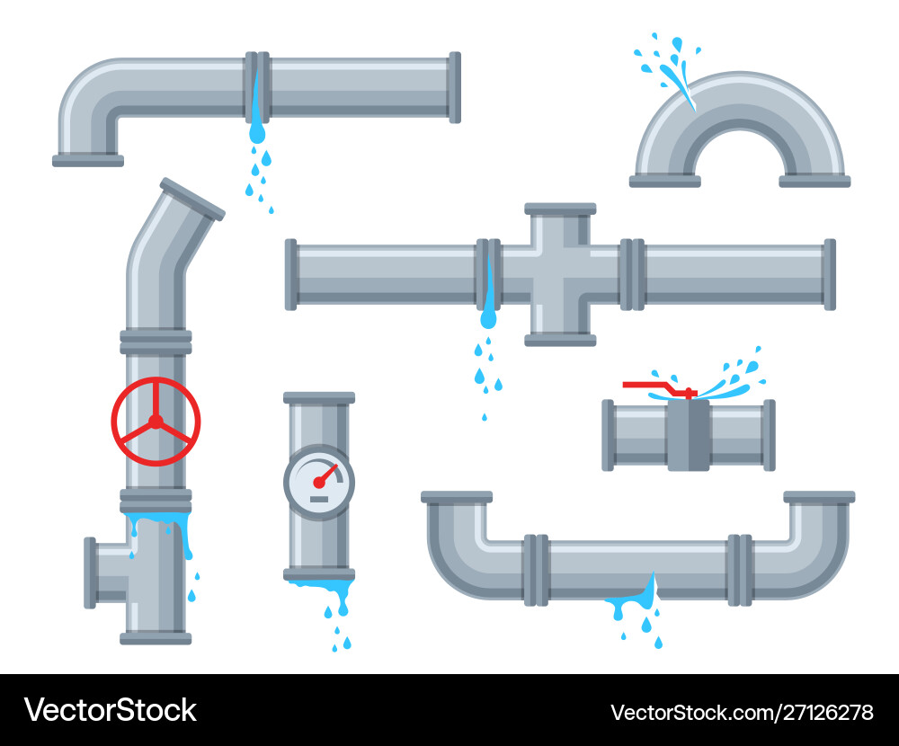 Pipe with leaking water broken pipes leakage Vector Image