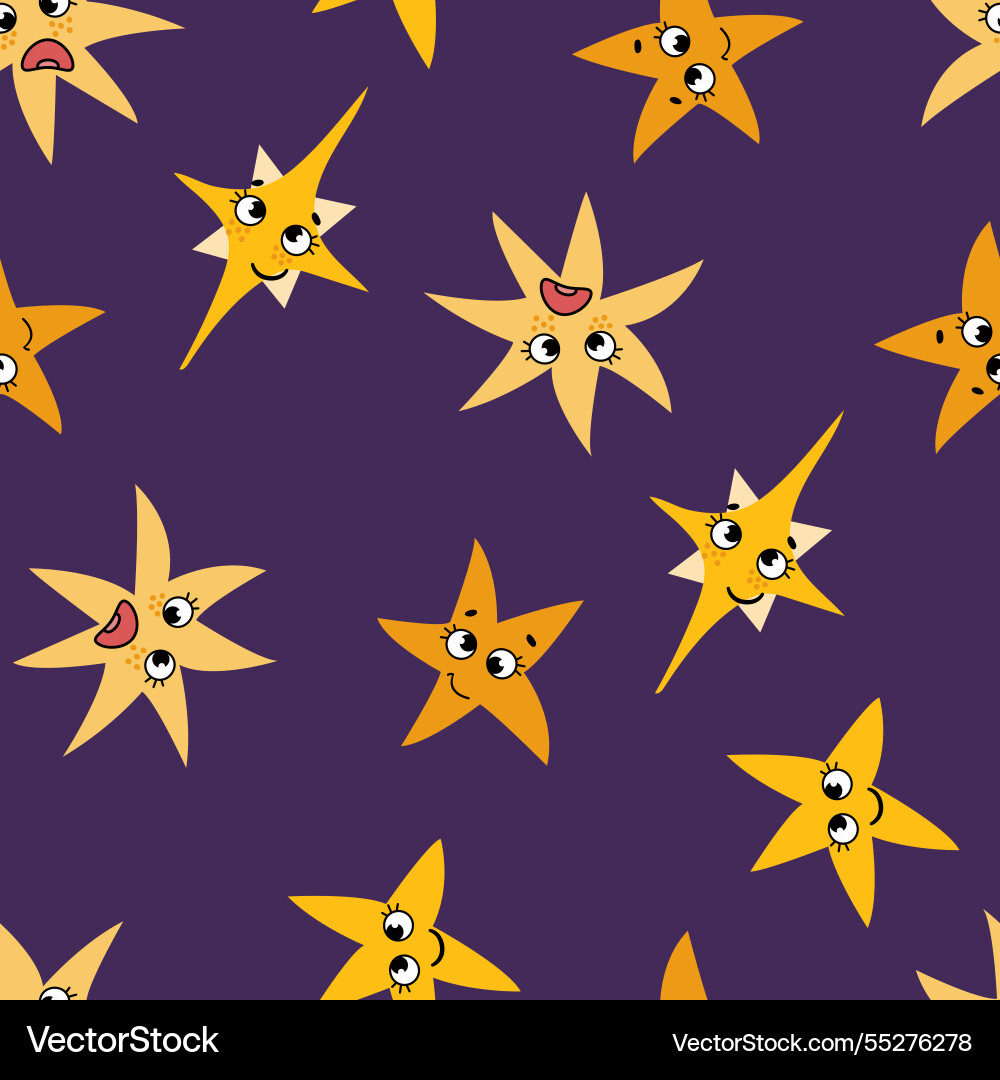 Seamless pattern with kawaii stars Royalty Free Vector Image