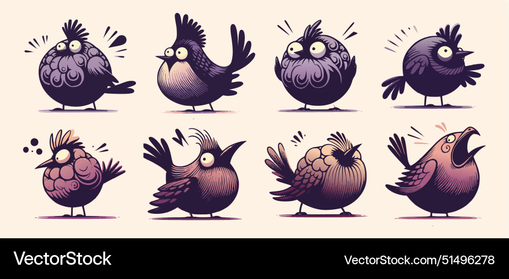 Silhouette crazy birds Royalty Free Vector Image