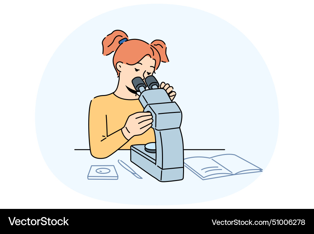 Smart girl look in microscope Royalty Free Vector Image