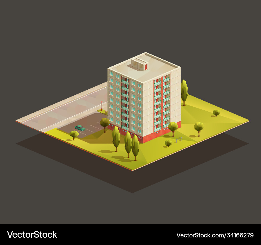 Soviet tower block flats isometric Royalty Free Vector Image