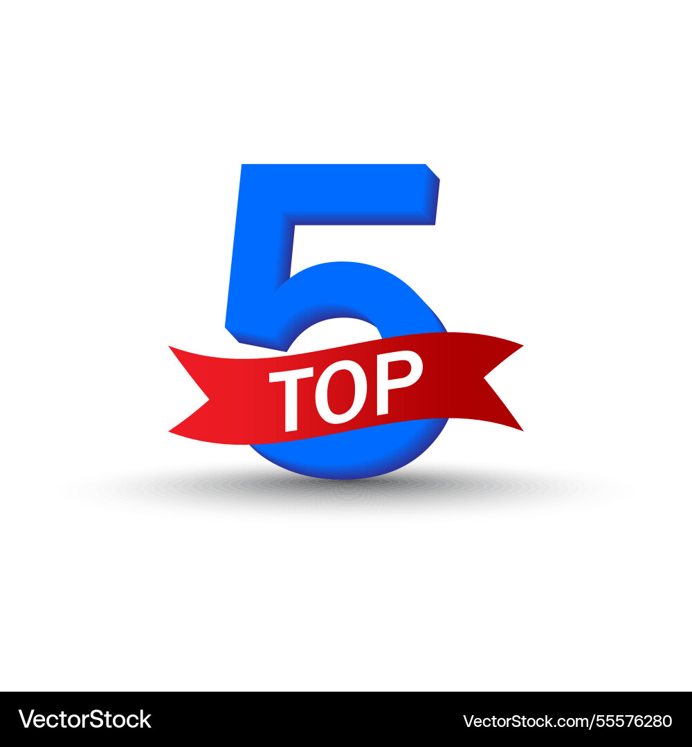 Five 5 shape red top ribbon ranking number Vector Image