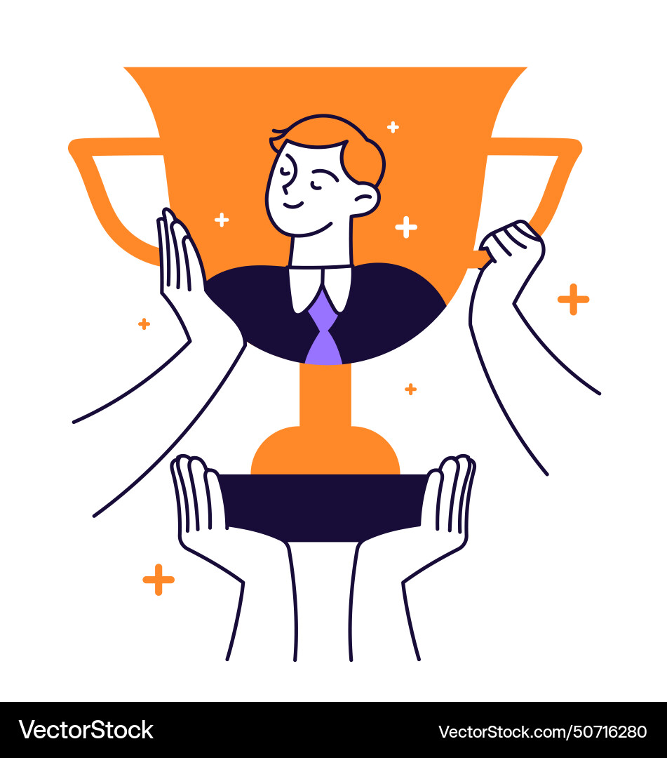 Hands holding the winners trophy man is a winner Vector Image