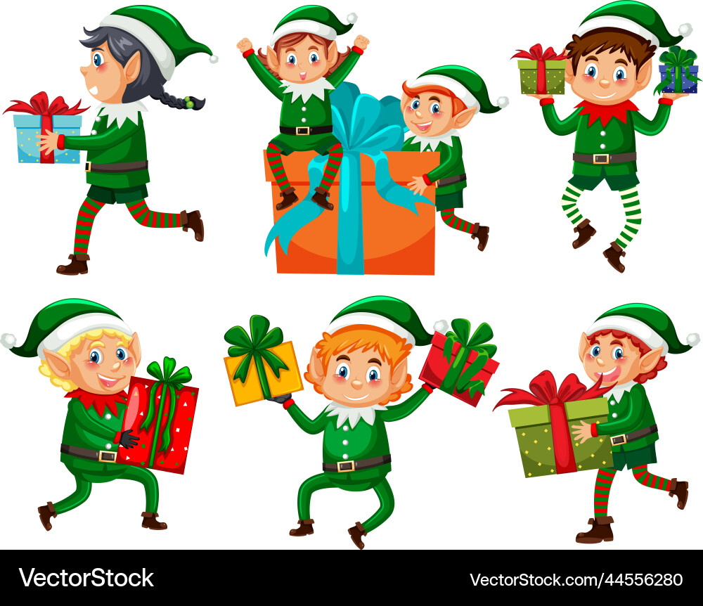 Merry Christmas Elf Cartoon Set Royalty Free Vector Image