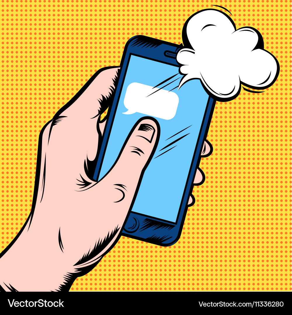 Smartphone in hand comic style design Royalty Free Vector