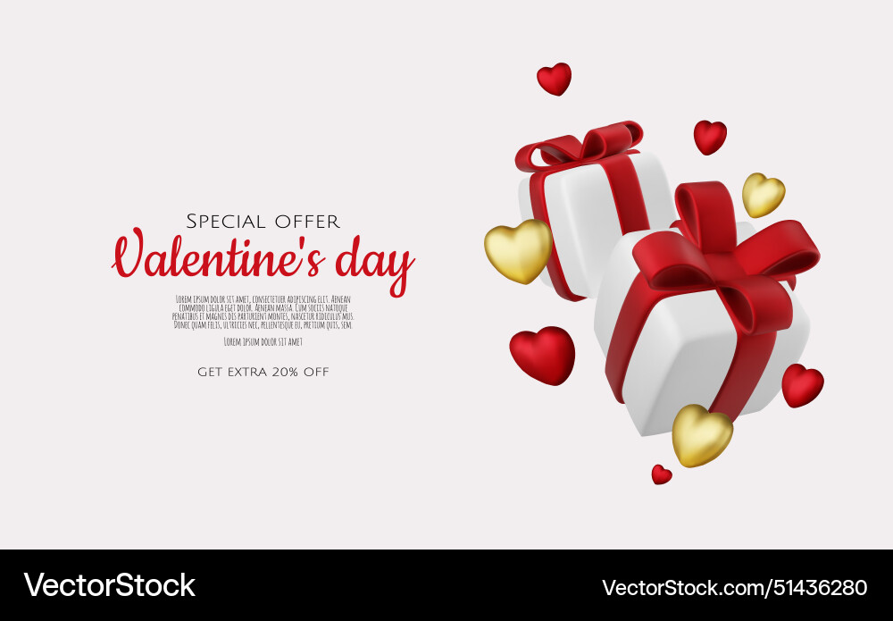 Valentines day background with gift box realistic Vector Image