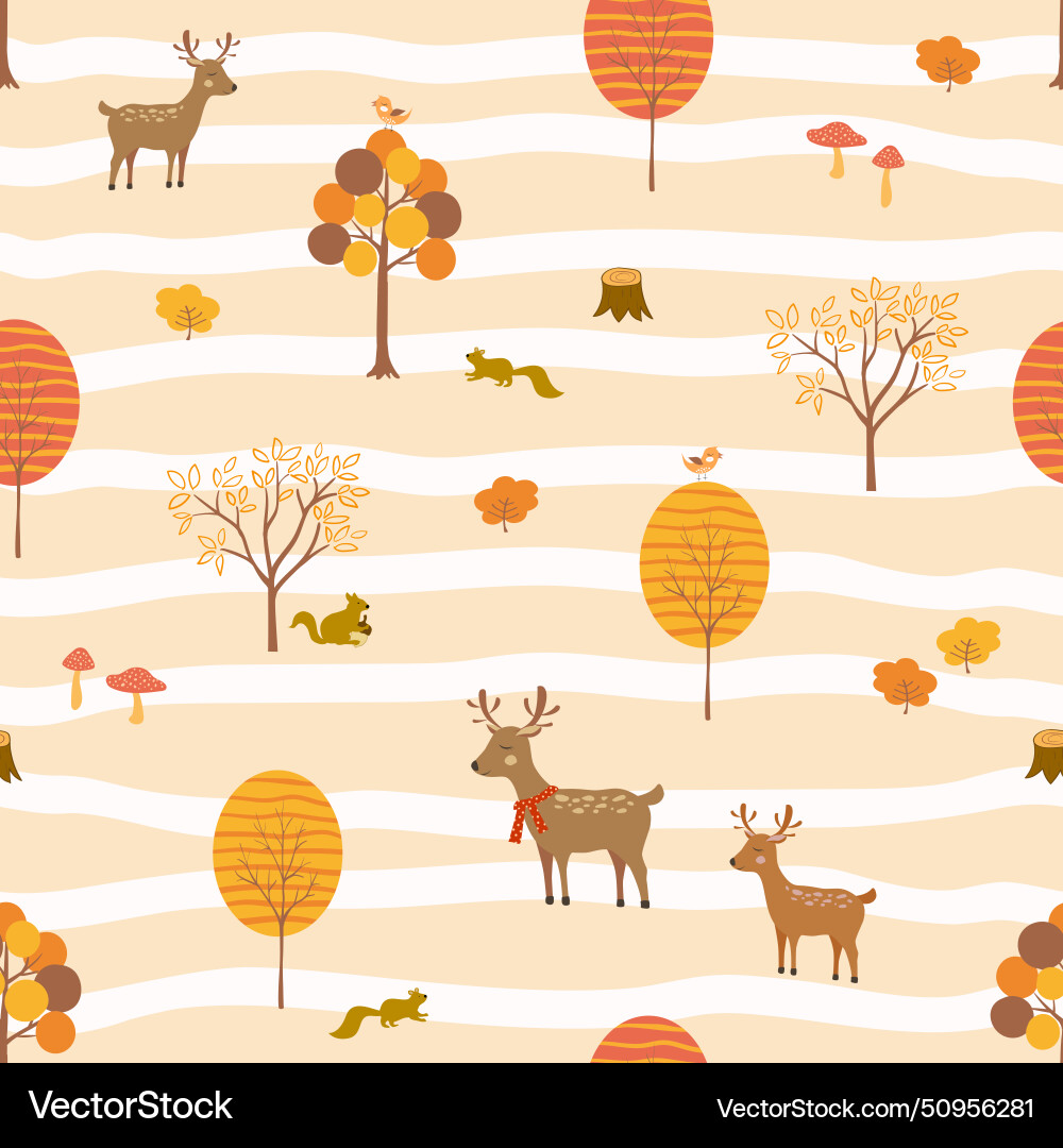 Autumn or fall seamless pattern with cute animals Vector Image