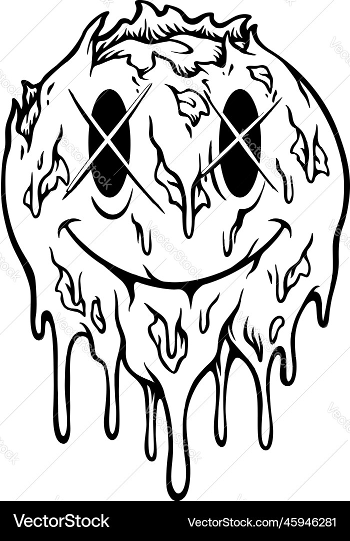 Creepy emoticon monster smile black and white Vector Image