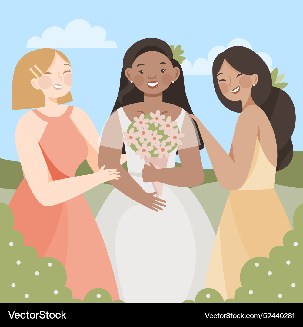 Flat design group of bridesmaids with bride Vector Image