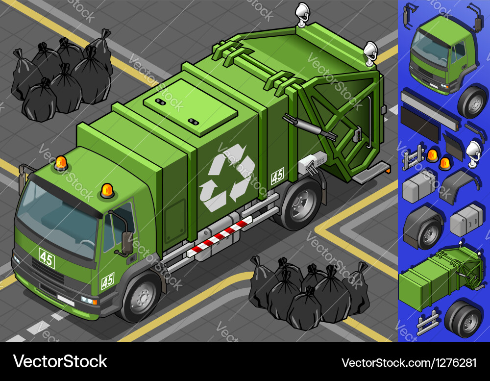 Isometric Garbage Truck Royalty Free Vector Image