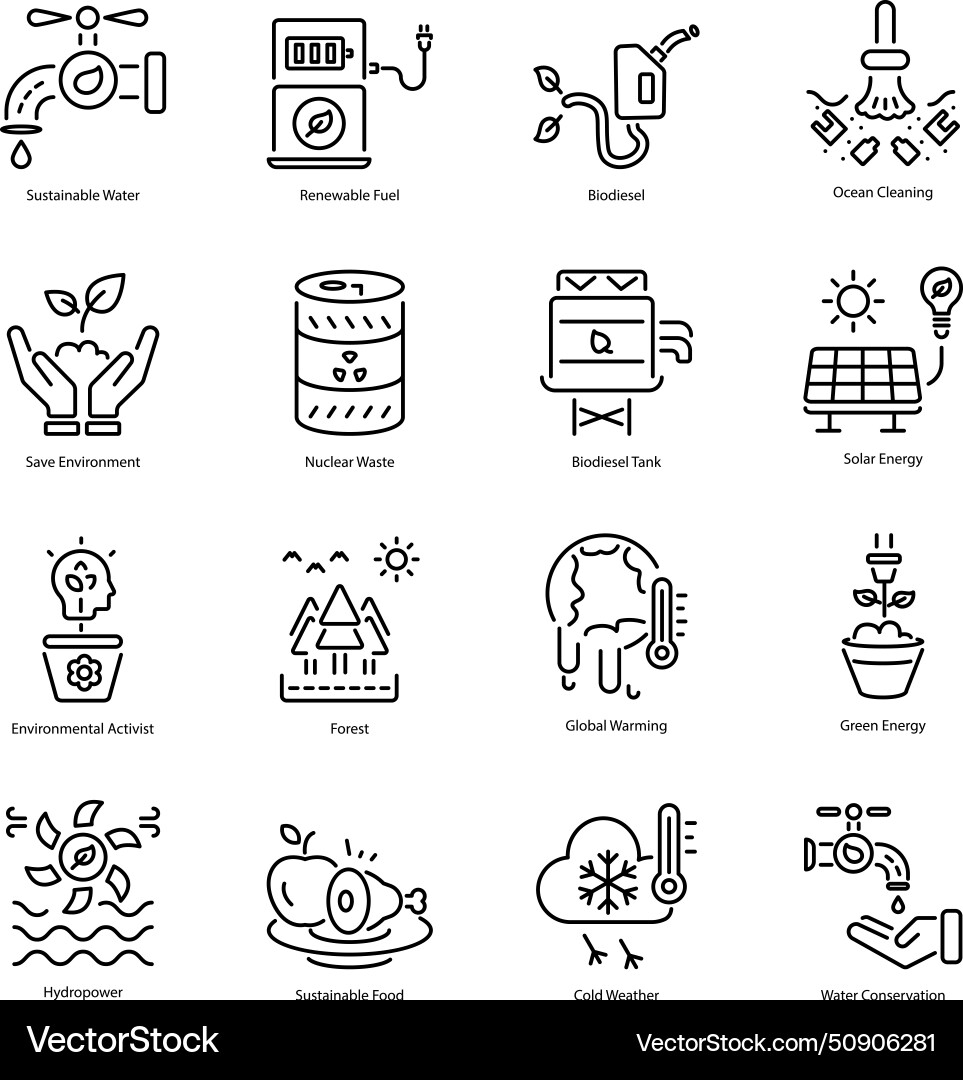 Trendy Linear Icons Depicting Sustainable Practice