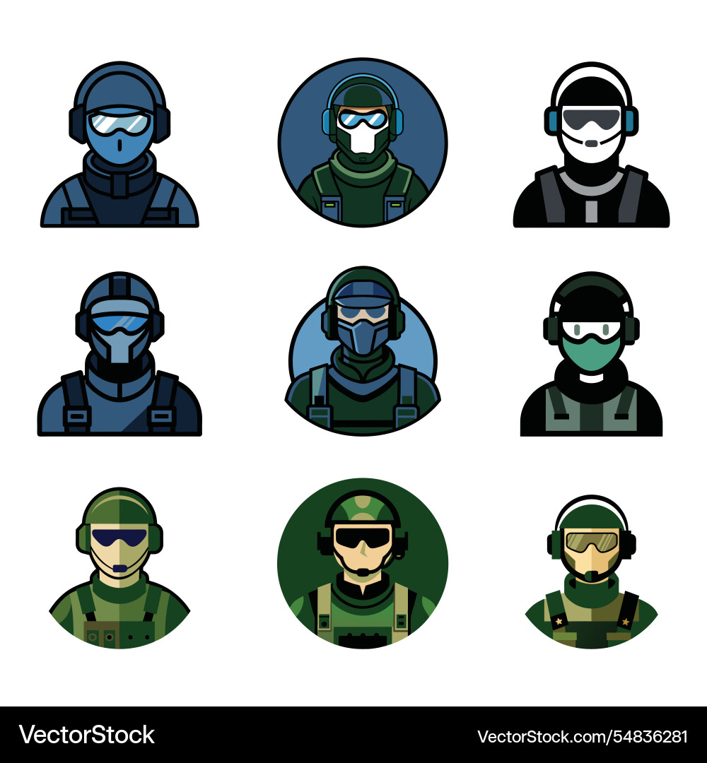 Well equipped special force commando headshot Vector Image