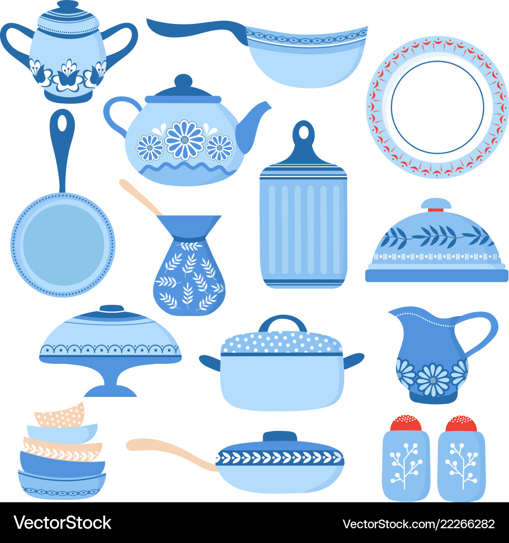 Cartoon cookware kitchen crockery and glassware Vector Image