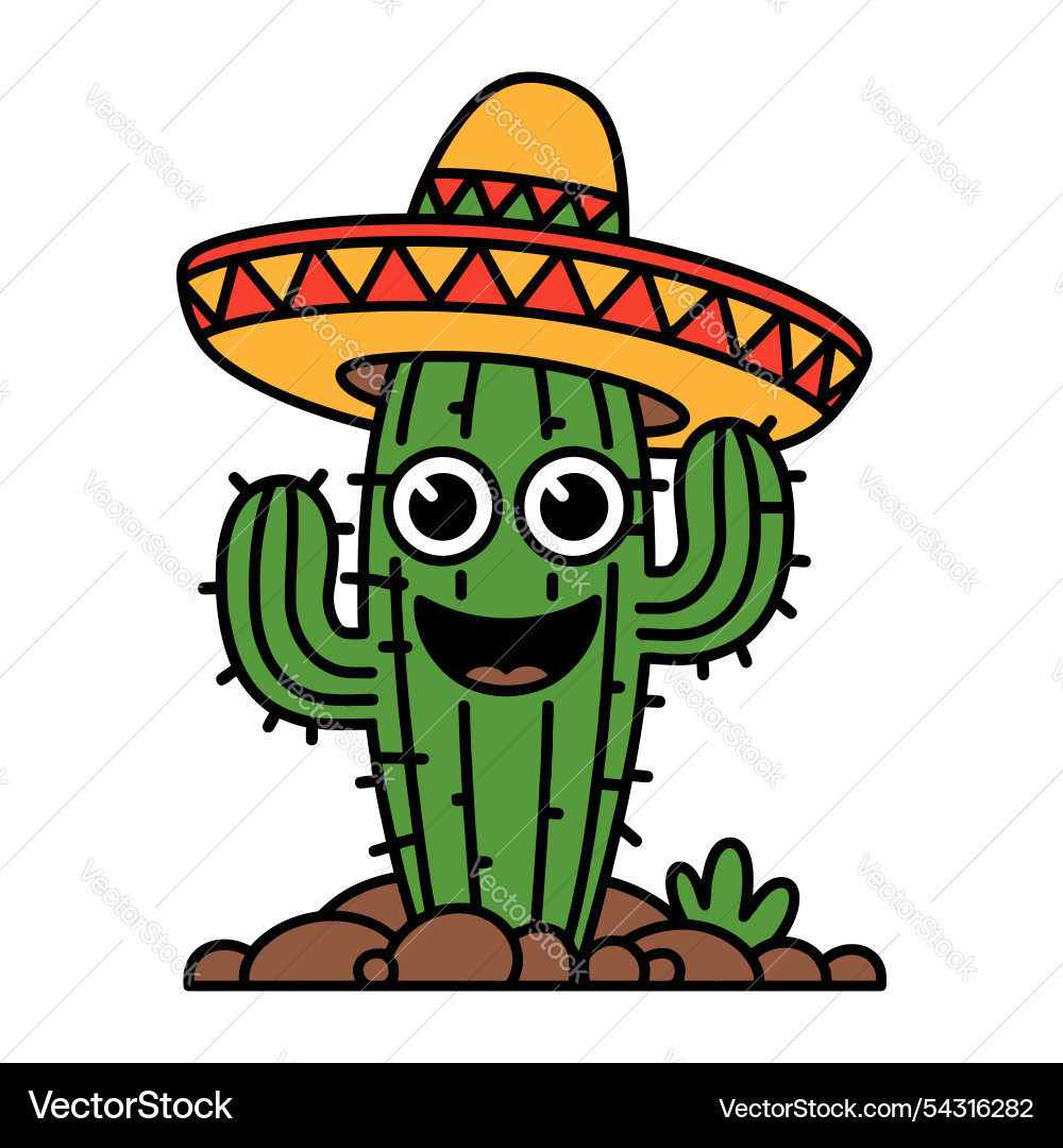 Cheerful Cactus with Sombrero Royalty Free Vector Image
