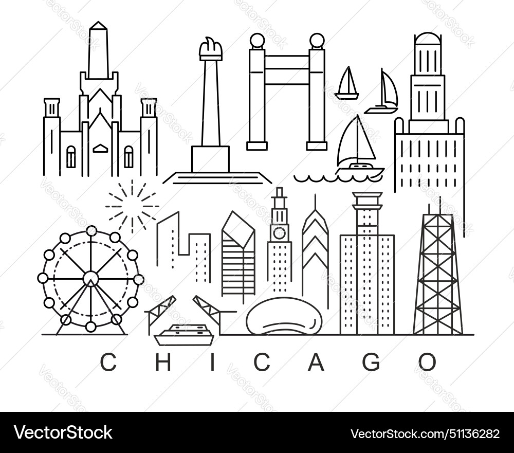 Chicago minimal style city outline skyline Vector Image