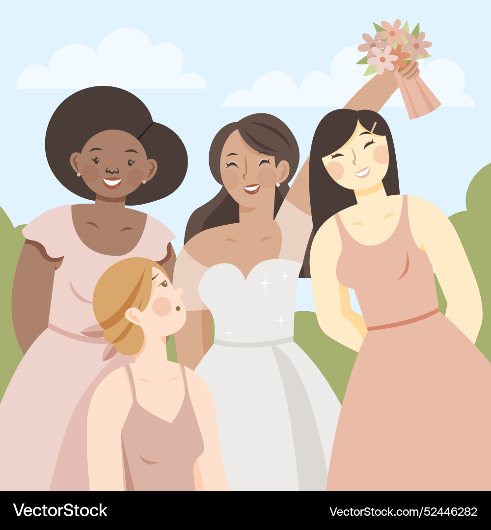 Flat design group of bridesmaids with bride Vector Image