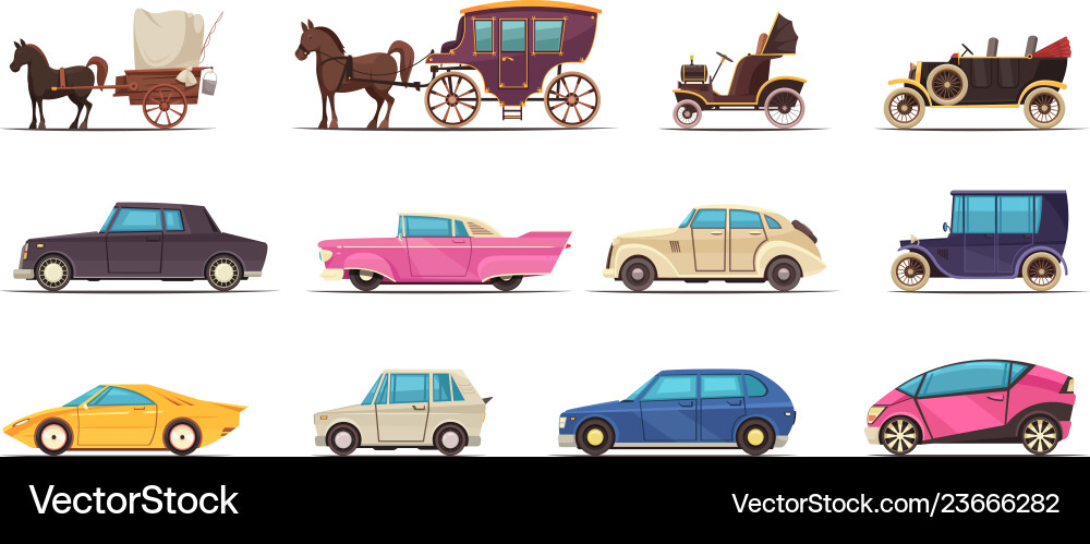 Old modern ground transportation set Royalty Free Vector