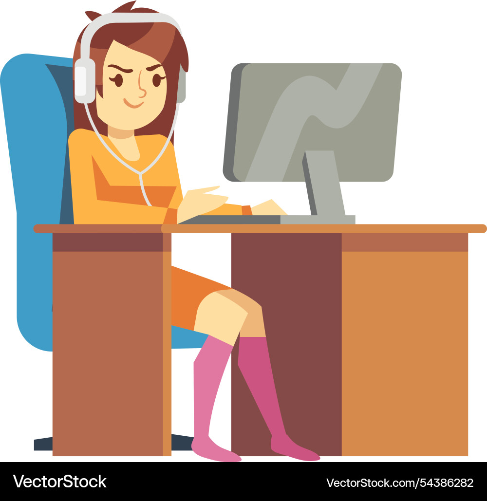 Woman work at computer workspace cartoon female Vector Image