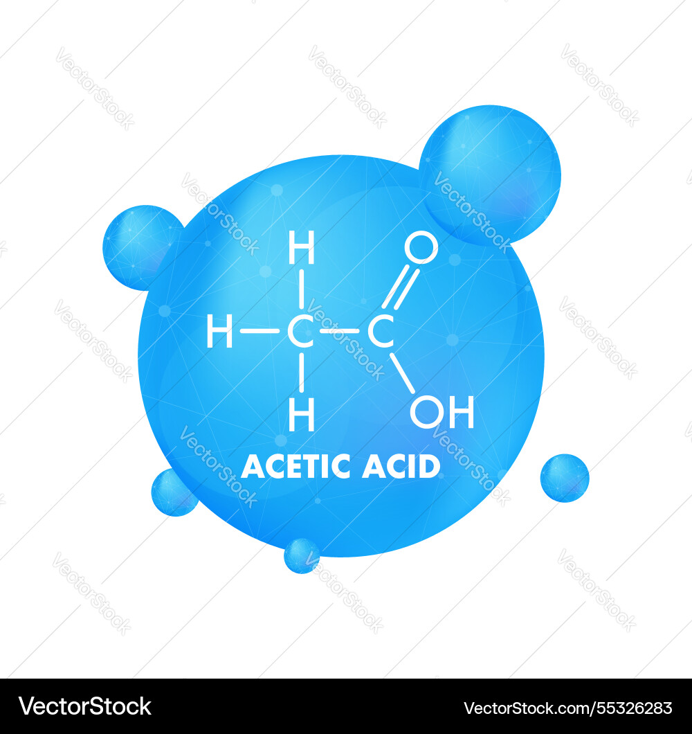 Acetic acid molecule structure inside blue sphere Vector Image