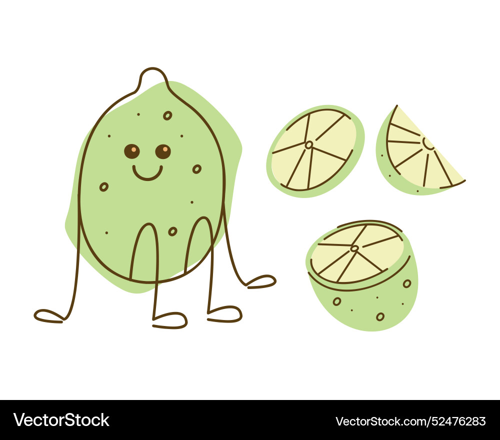Cute lime character and half piece of hand Vector Image