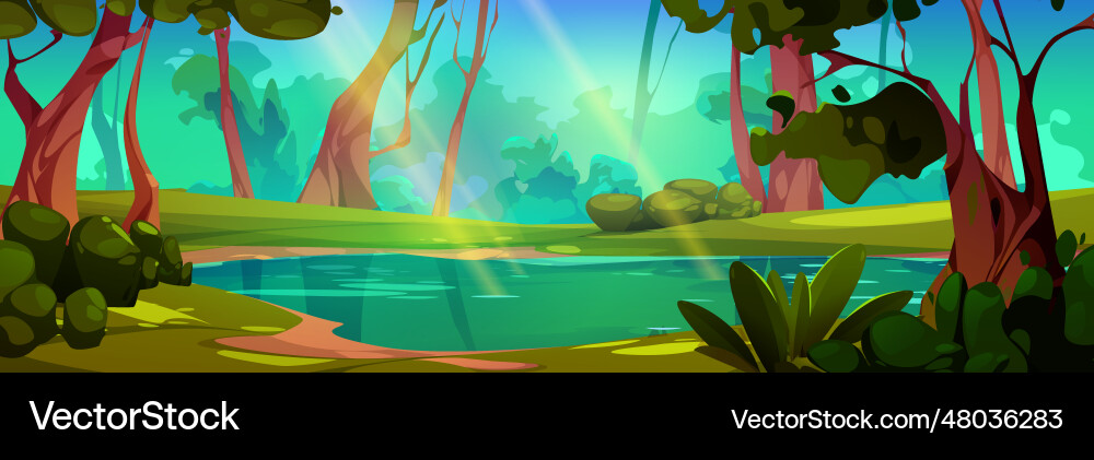 Jungle forest landscape with swamp Royalty Free Vector Image