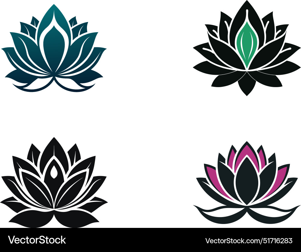 Lotus flowers silhouettes set Royalty Free Vector Image
