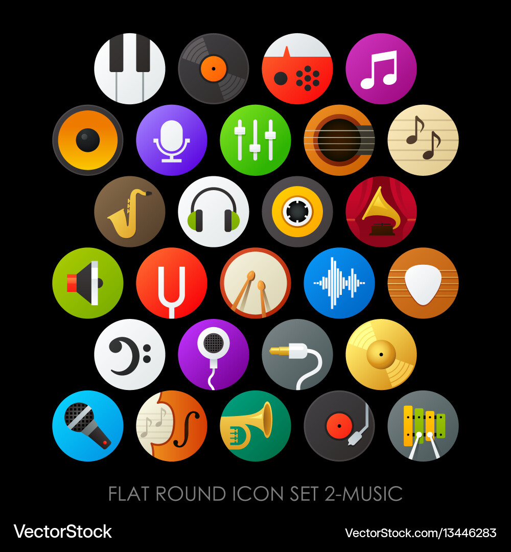 Round Music Icon Set Royalty Free Vector Image