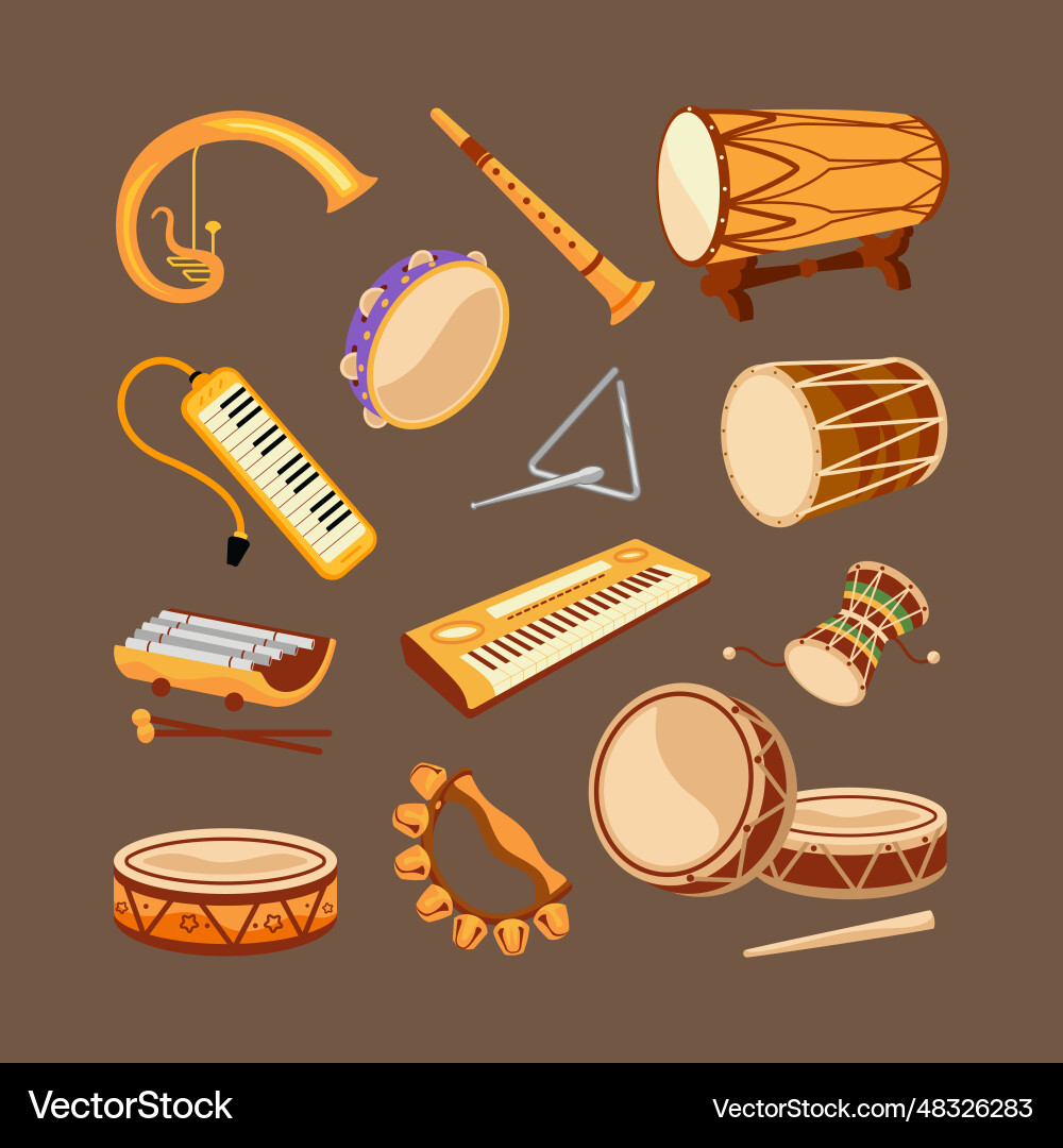 Traditional and modern musical instruments Vector Image