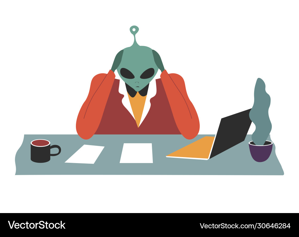 Alien brainstorming on business task workplace Vector Image
