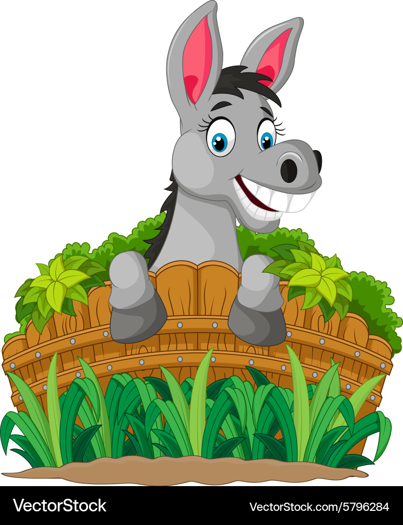 Cartoon Donkey with Fence Royalty Free Vector Image