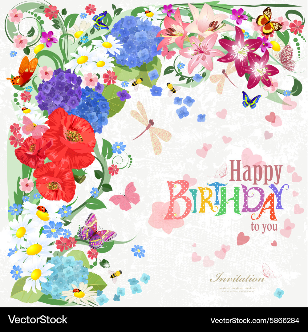 Colorful invitation card with floral elements Vector Image