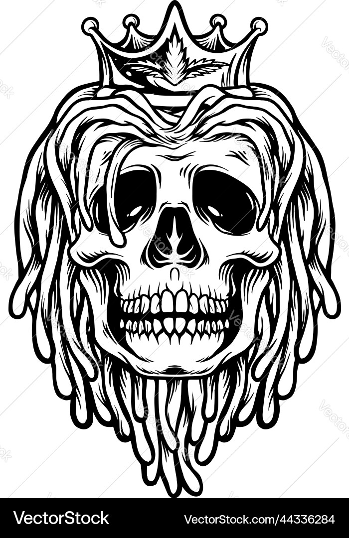 Dreadlocks skull with crown silhouette Royalty Free Vector