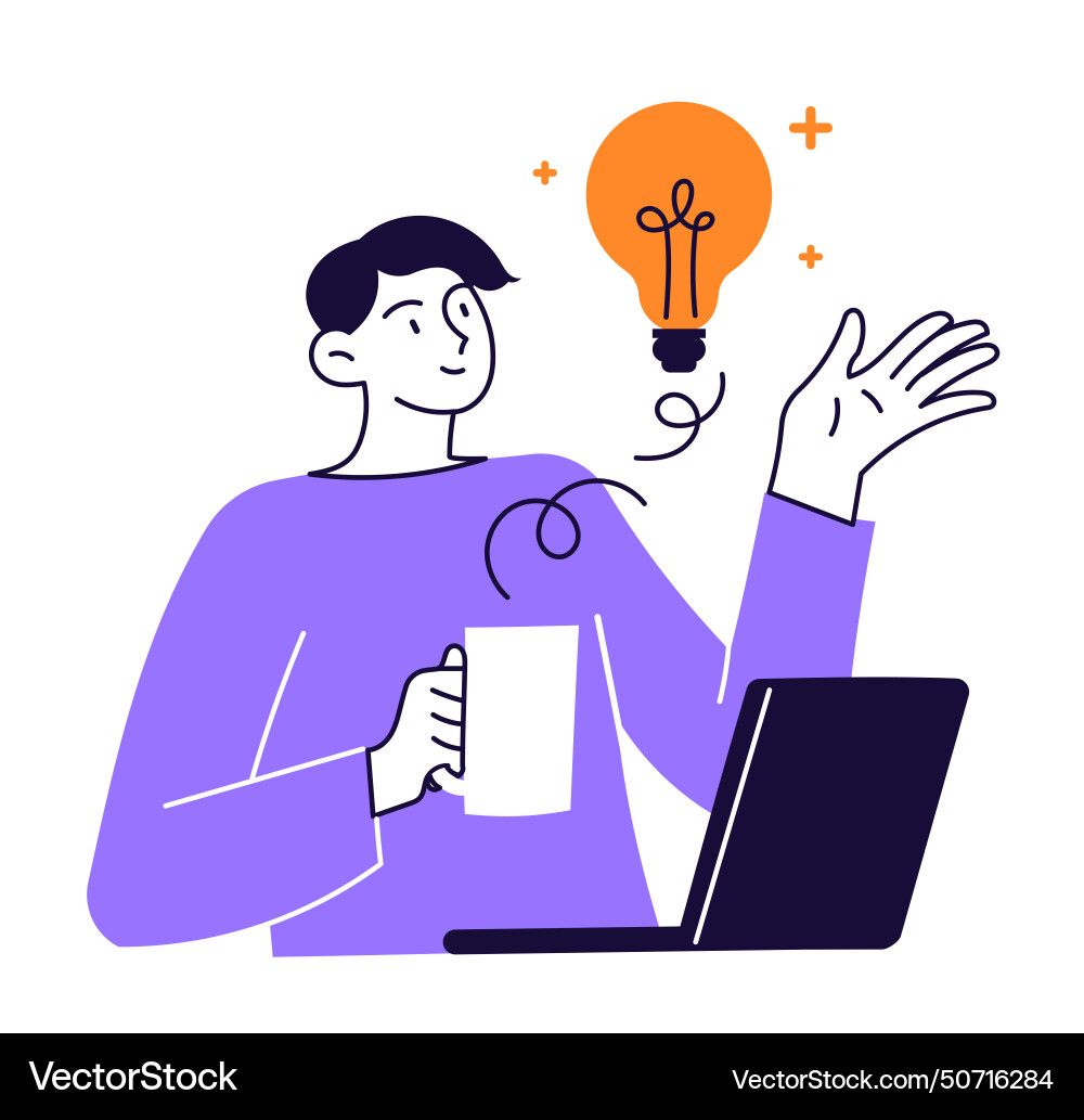 Idea comes to an employee while he is having Vector Image