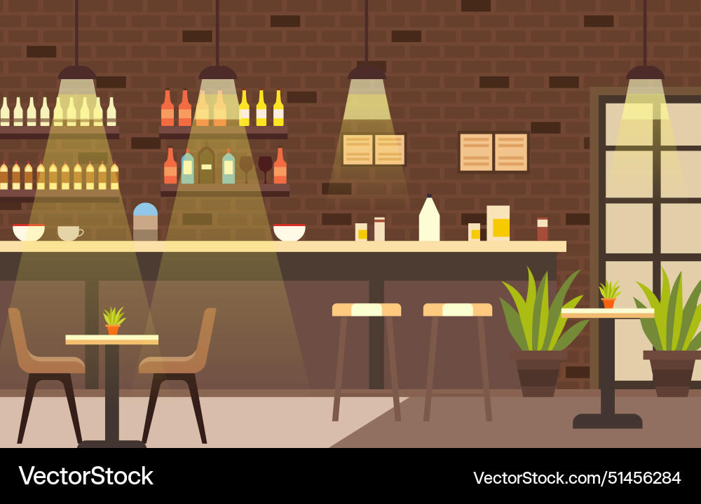 Indoor interior landscape in cafe restaurant Vector Image
