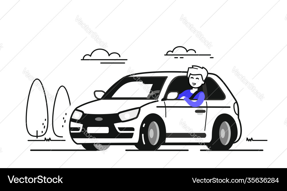 Man driving car line style Royalty Free Vector Image