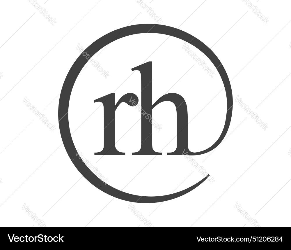 Rh logo from two letter with circle shape email Vector Image