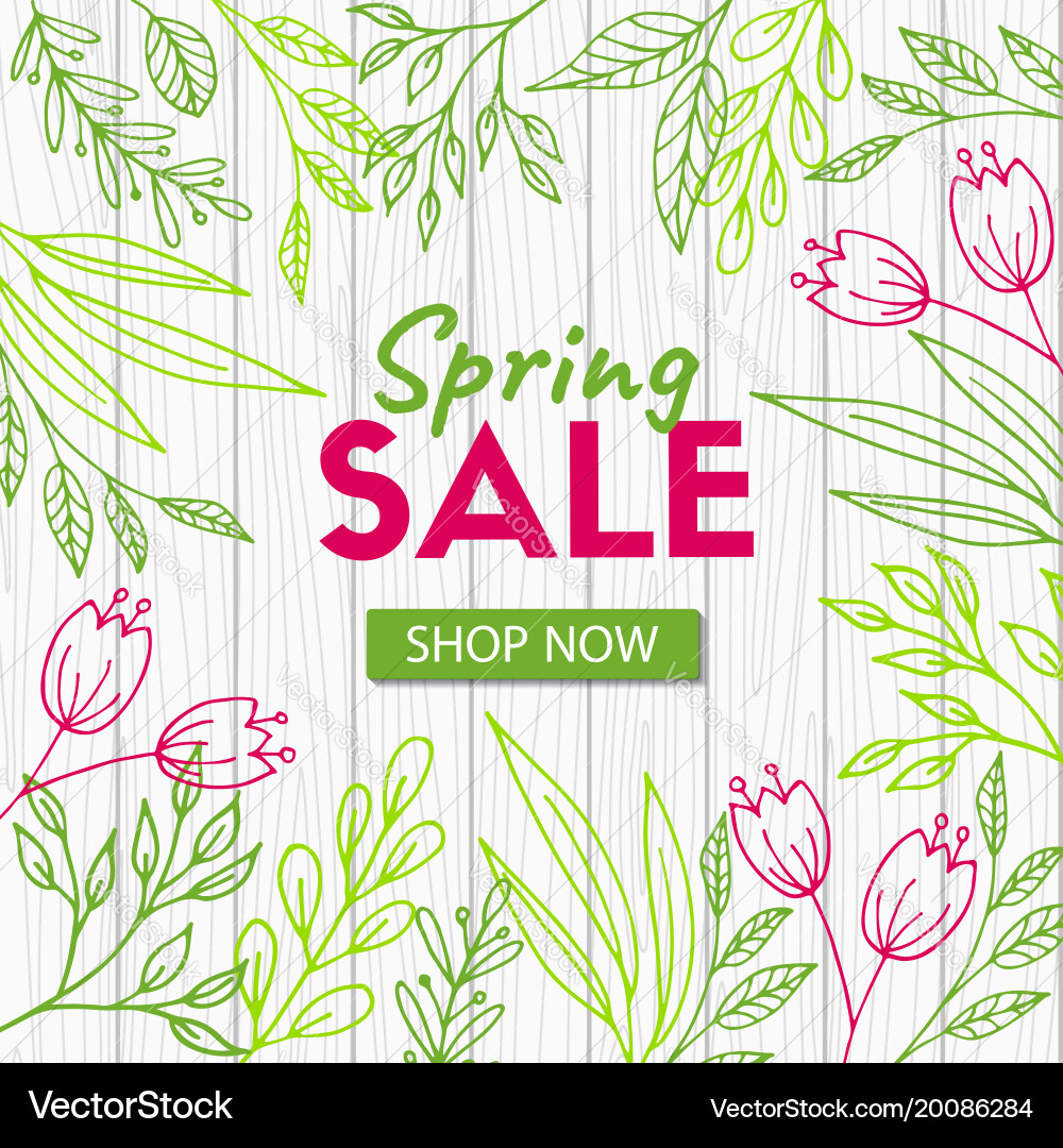 Spring sale discount template on wood background Vector Image