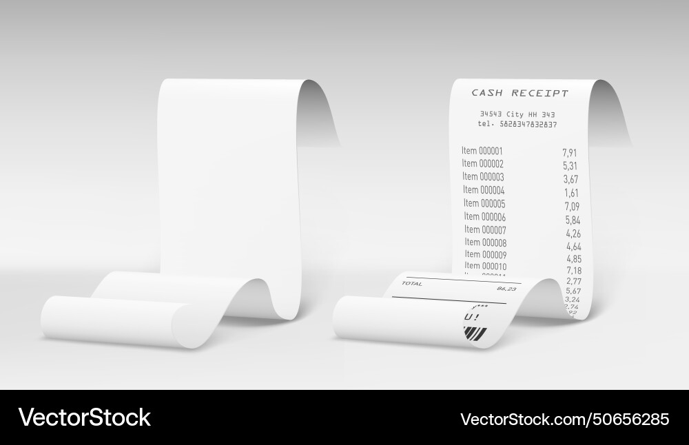 3d paper payment cash receipt check invoice Vector Image