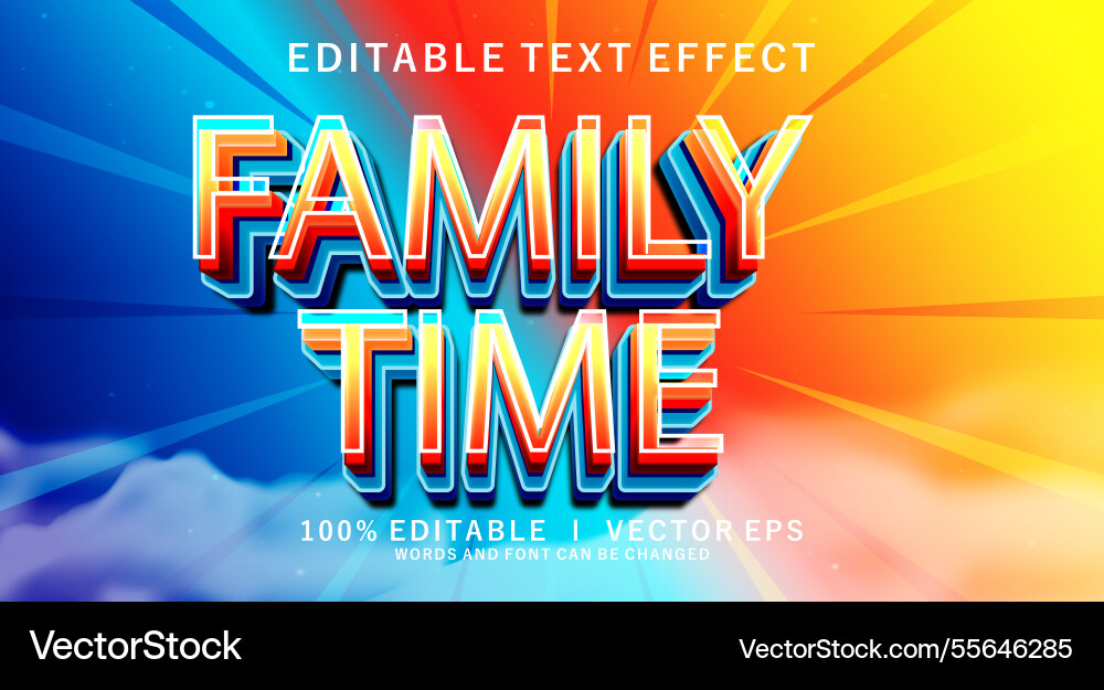 Family time 3d text effect with modern style Vector Image