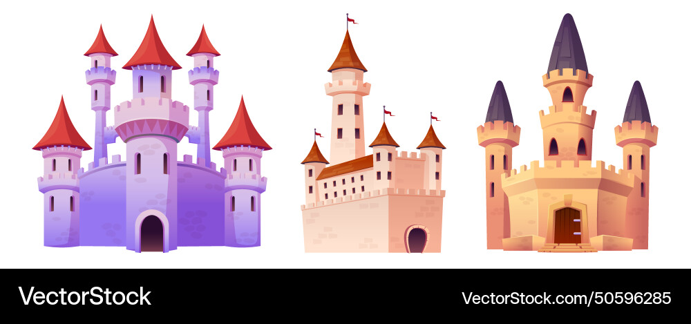 Medieval castles set isolated on white background Vector Image