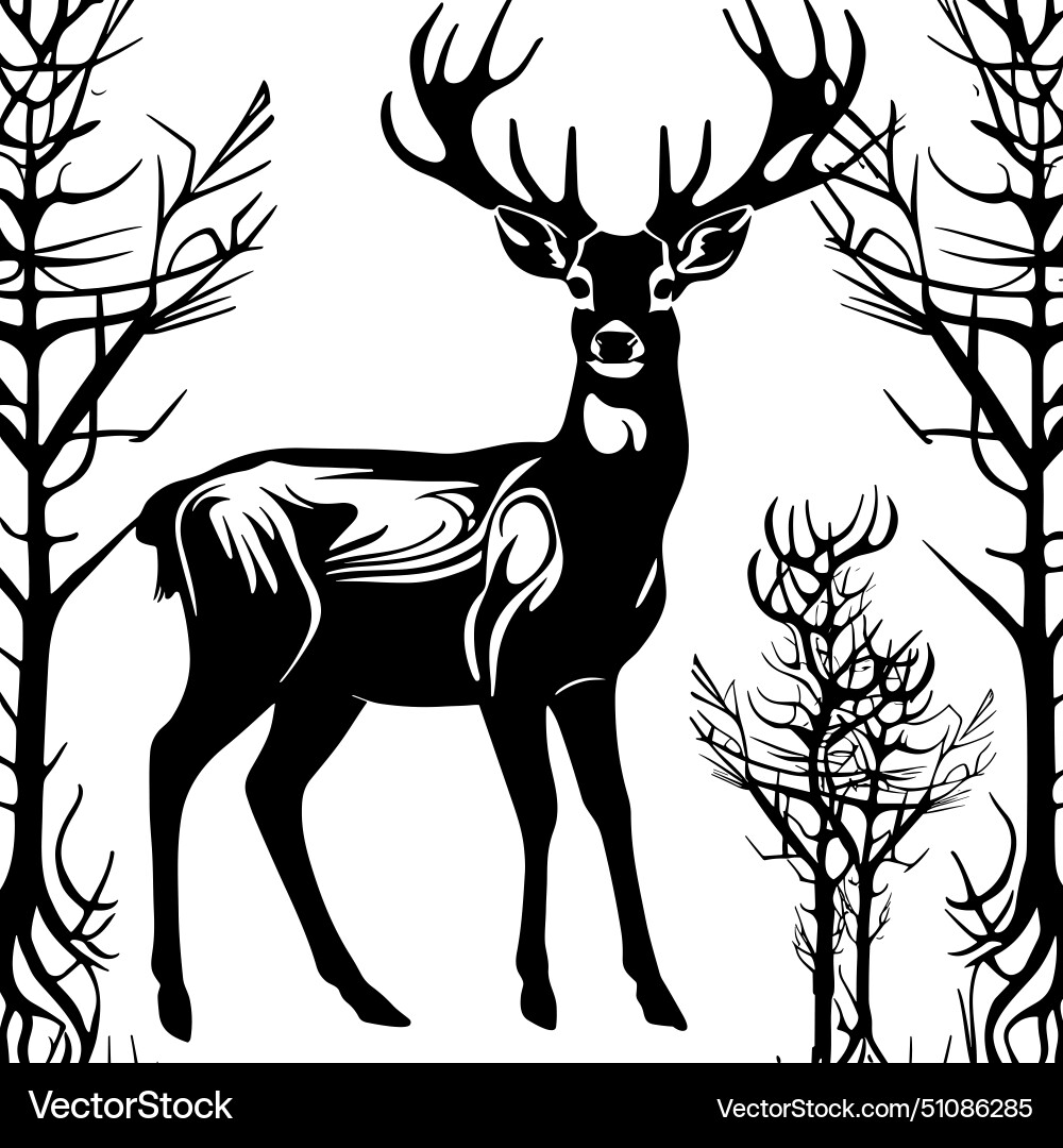 Monochrome deer drawing Royalty Free Vector Image