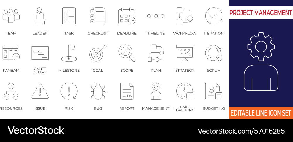 Project management line icon set Royalty Free Vector Image