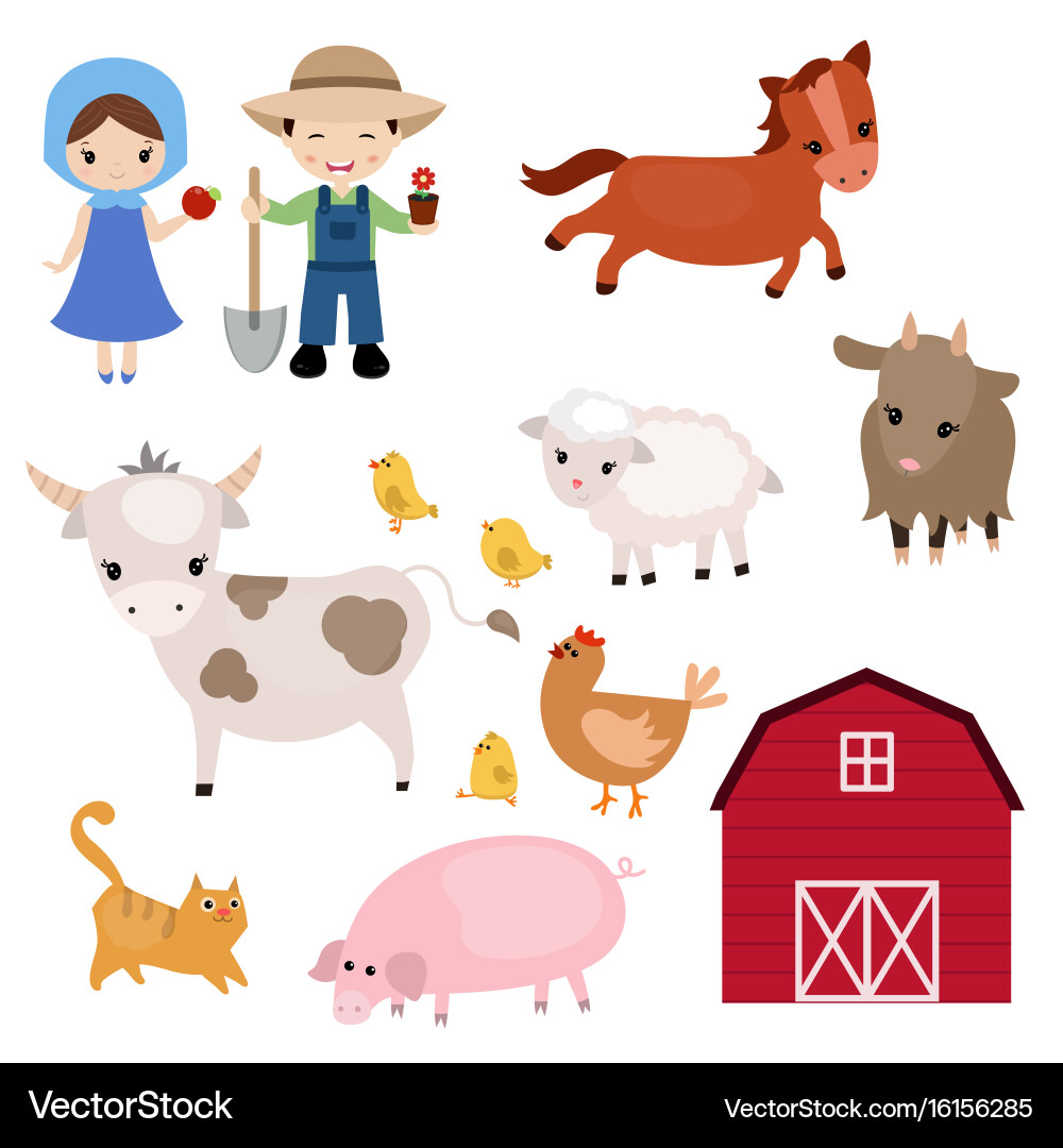 Set of farm animals Royalty Free Vector Image - VectorStock