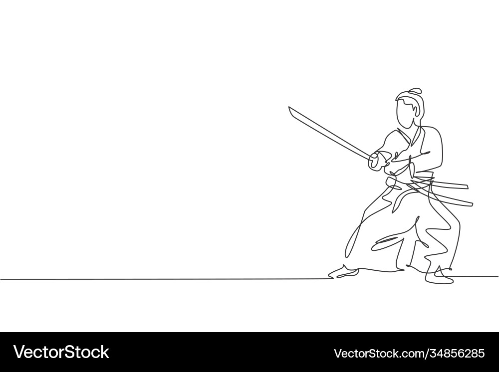 Single continuous line drawing young strong Vector Image