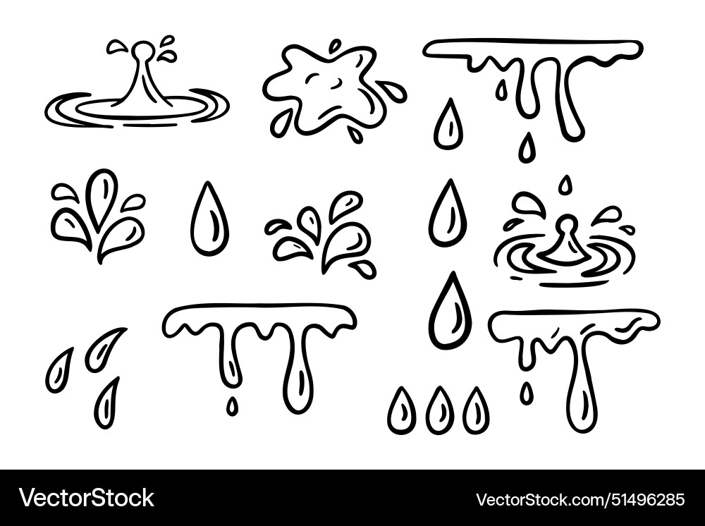 Water drops doodle icon sign decorative set Vector Image