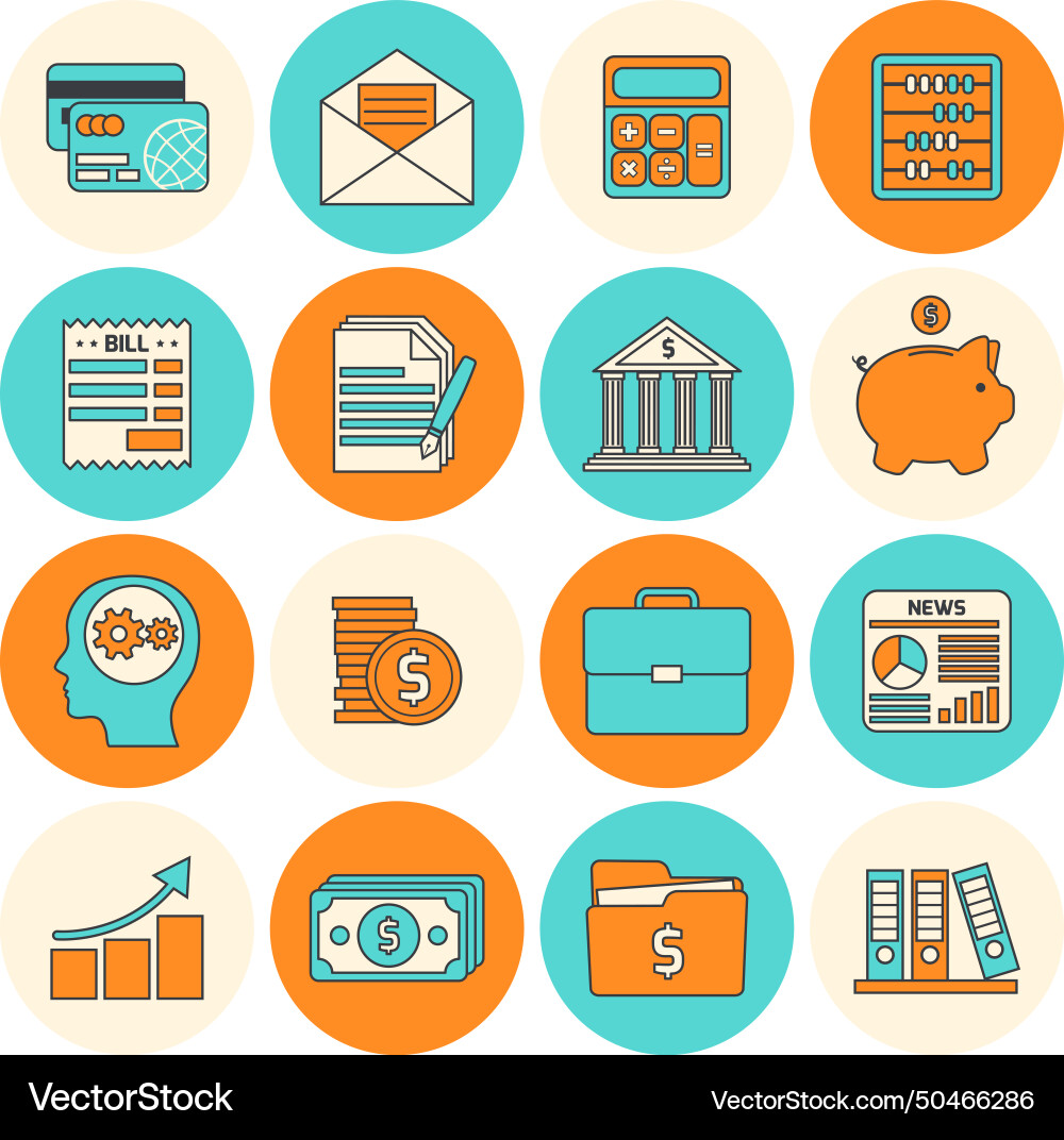 Accounting icons set flat line Royalty Free Vector Image